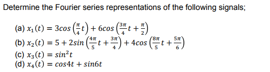 Solved Determine the Fourier series representations of the | Chegg.com