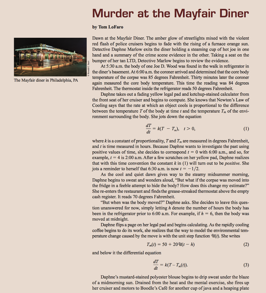 Murder at the Mavfair Diner by Tom LoFaro Dawn at the | Chegg.com