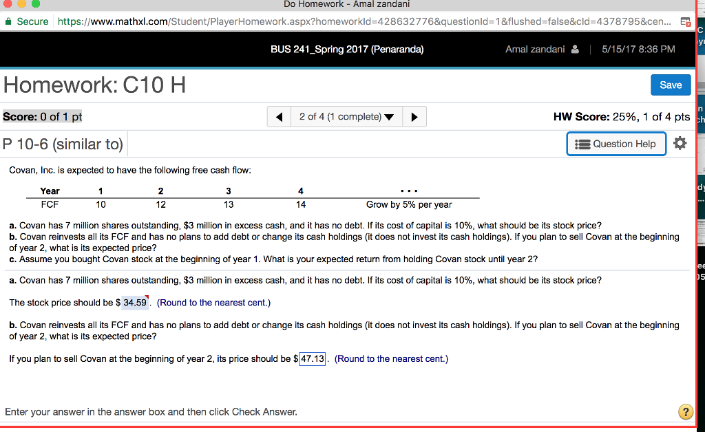 Solved Covan, Inc. is expected to have the following free | Chegg.com
