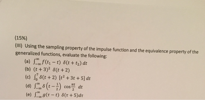 Solved Using the sampling property of the impulse function | Chegg.com