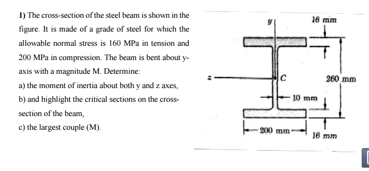 Solved The cross-section of the steel beam is shown in the | Chegg.com