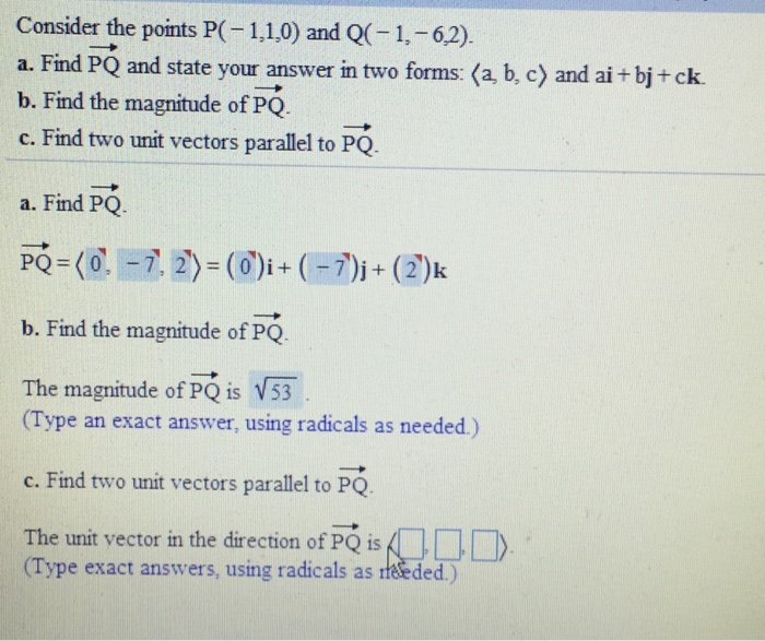 Solved Consider the points P( - 1,1,0) and Q( - 1, - 6,2). | Chegg.com