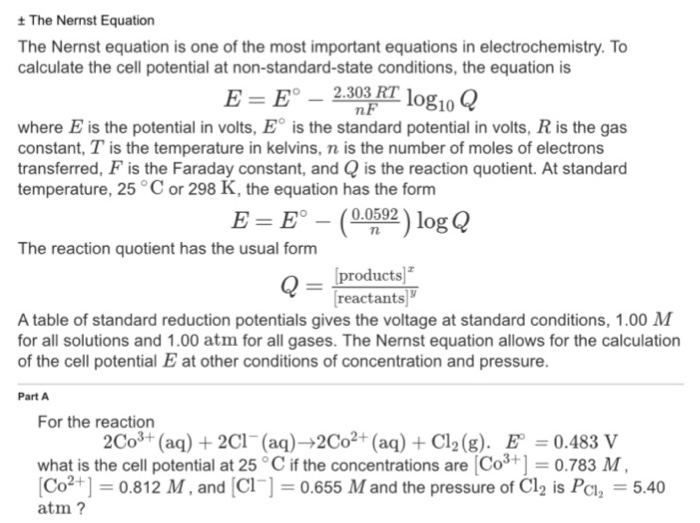 Solved The Nemst Equation The Nernst equation is one of the | Chegg.com