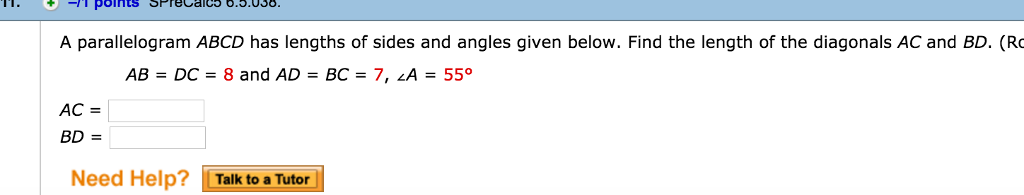 Solved A parallelogram ABCD has lengths of sides and angles | Chegg.com