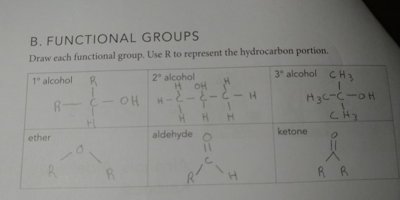 Solved B. FUNCTIONAL GROUPS Draw each functional group. Use | Chegg.com