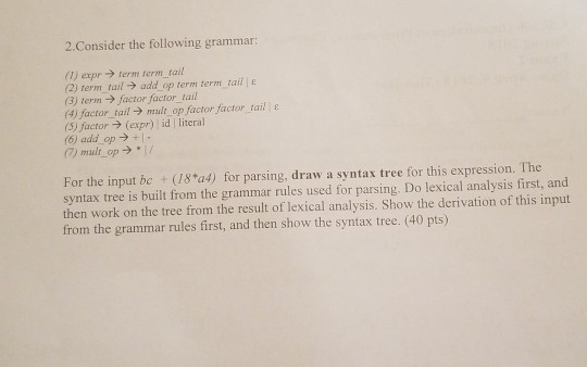 Solved 2.Consider the following grammar (1) expr ? term | Chegg.com