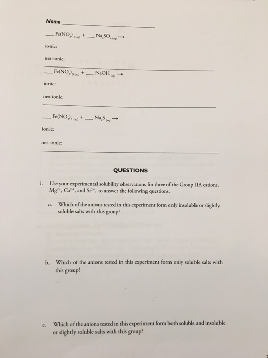 Solved Use your experimental solubility observations for | Chegg.com