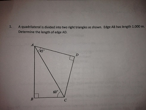 Solved A quadrilateral is divided into two right triangles | Chegg.com