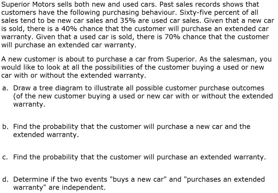 Solved Superior Motors sells both new and used cars. Past | Chegg.com