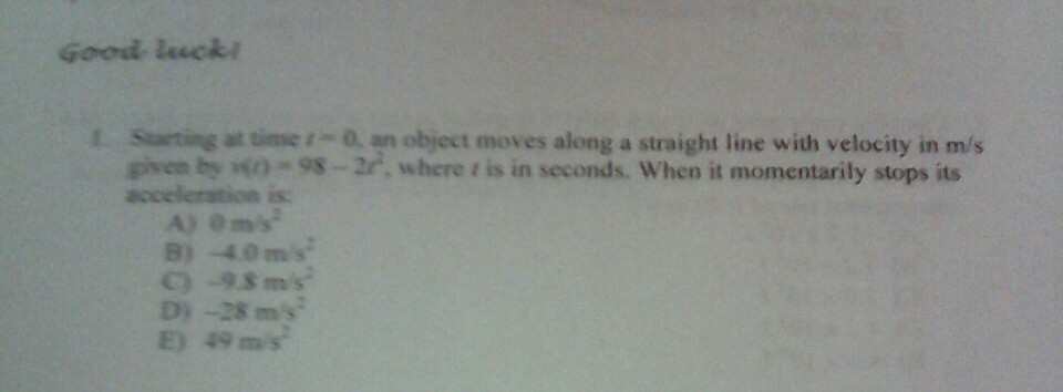Solved 1 Starting At Time T 0 An Object Moves Along A