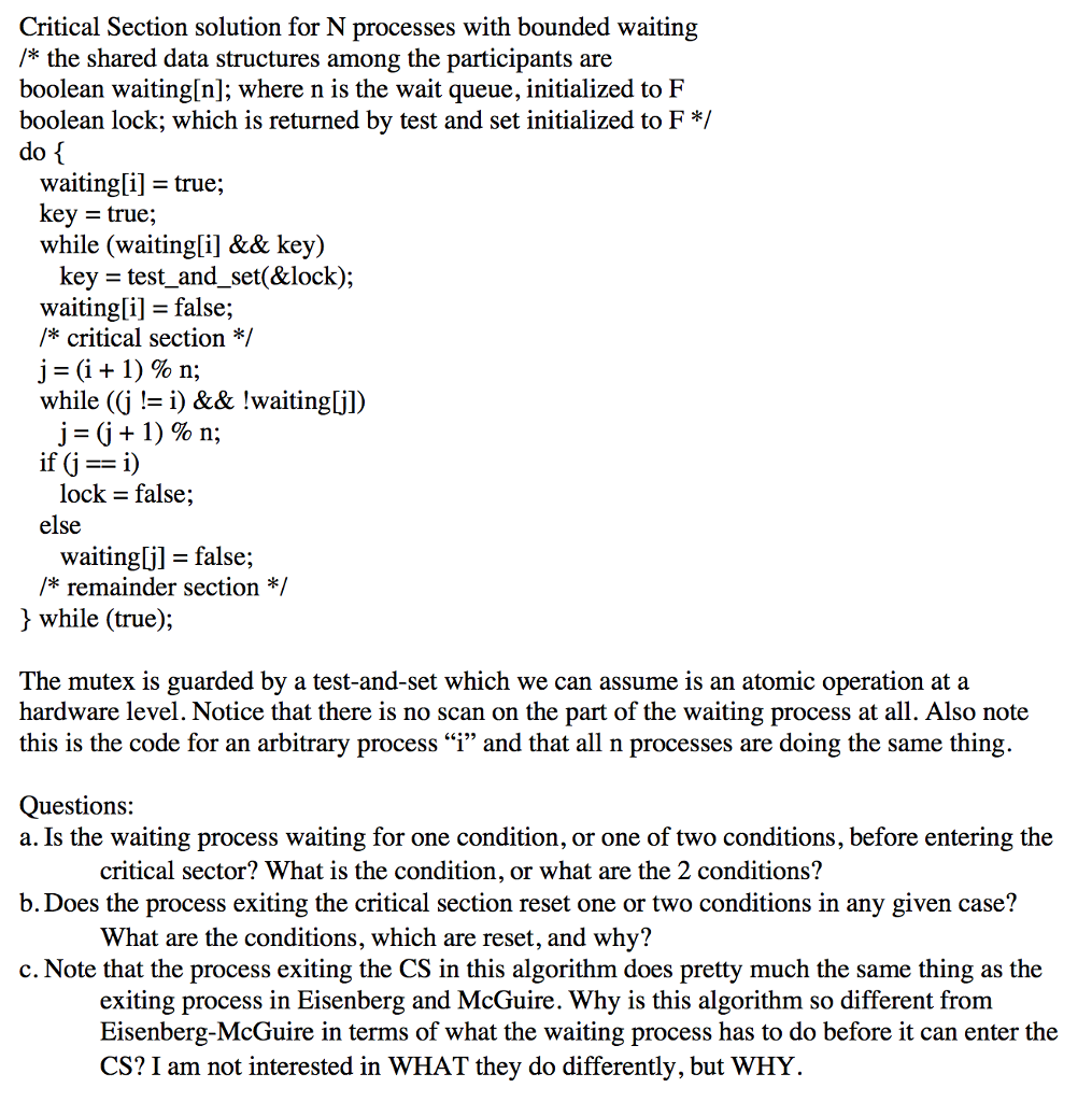 Solved Critical Section solution for N processes with | Chegg.com