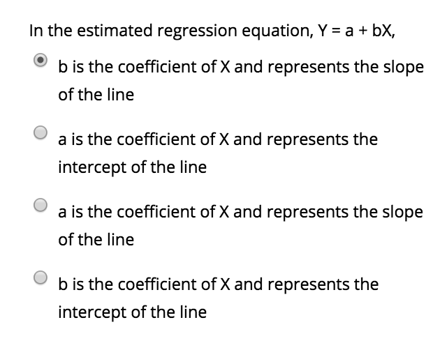 Solved In the estimated regression equation, Y = a + bX, b | Chegg.com
