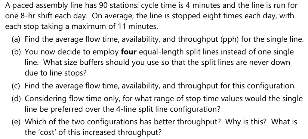 A paced assembly line has 90 stations: cycle time is | Chegg.com