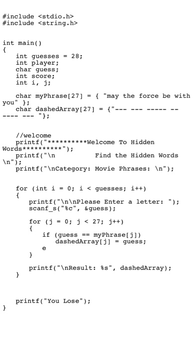 Solved I am trying to make a game that's guess the phase. I | Chegg.com