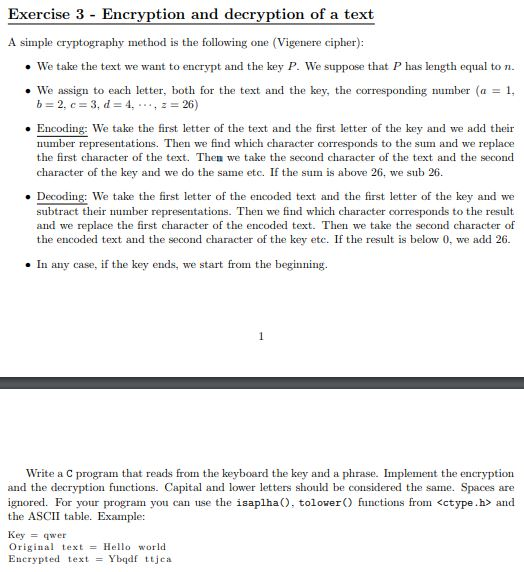 Solved Exercise 3 Encryption and decryption of a text A | Chegg.com