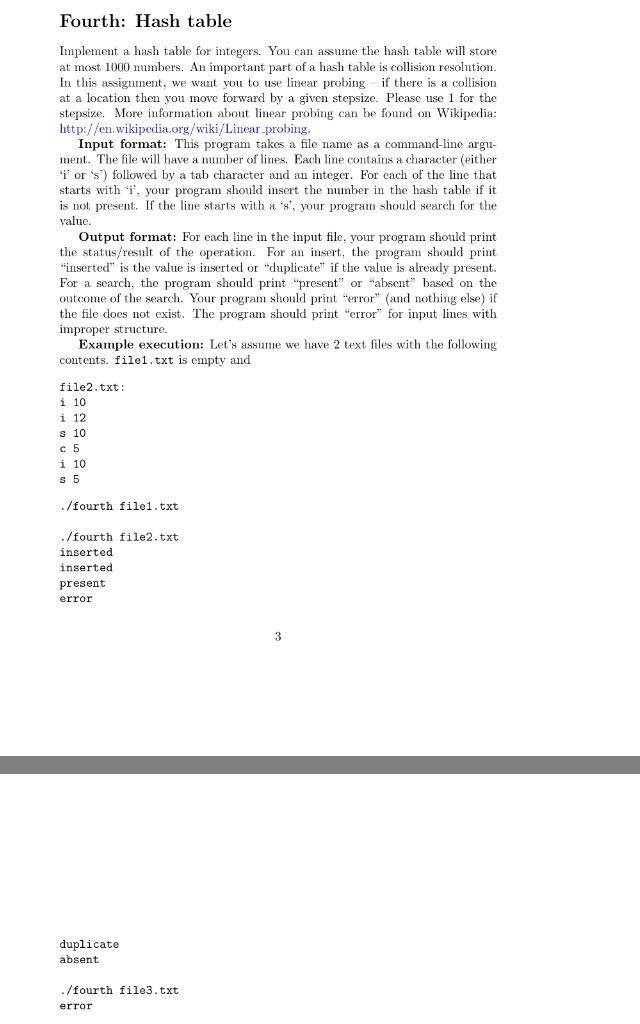 Implement a hash table for integers. You can assume | Chegg.com