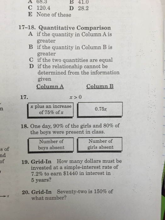 Solved Quantitative Comparison A if the quantity in Column A | Chegg.com