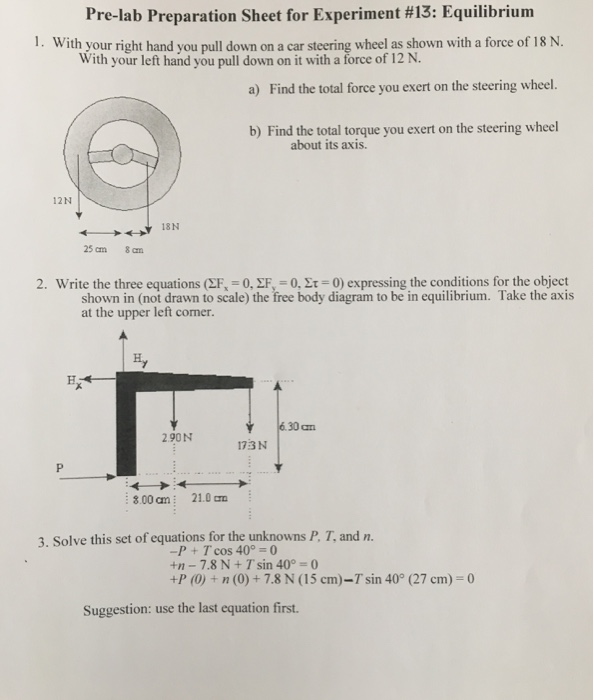 Solved Pre-lab Preparation Sheet for Experiment #13: | Chegg.com