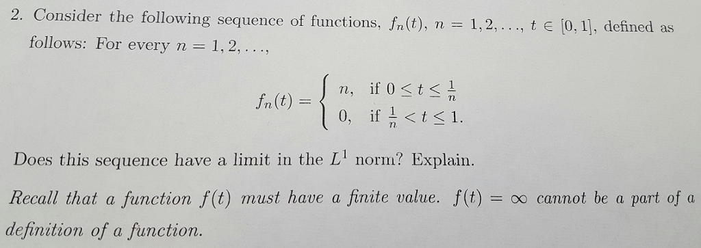 Solved Consider the following sequence of f_n(t), n = 1, 2, | Chegg.com