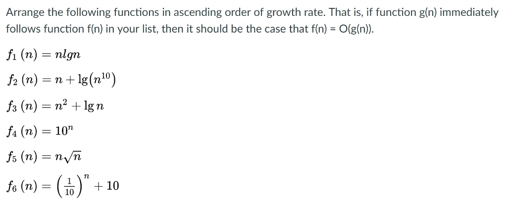Solved Arrange the following functions in ascending order of | Chegg.com