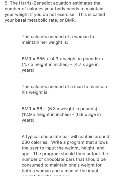 Solved 5. The Harris-Benedict equation estimates the number | Chegg.com