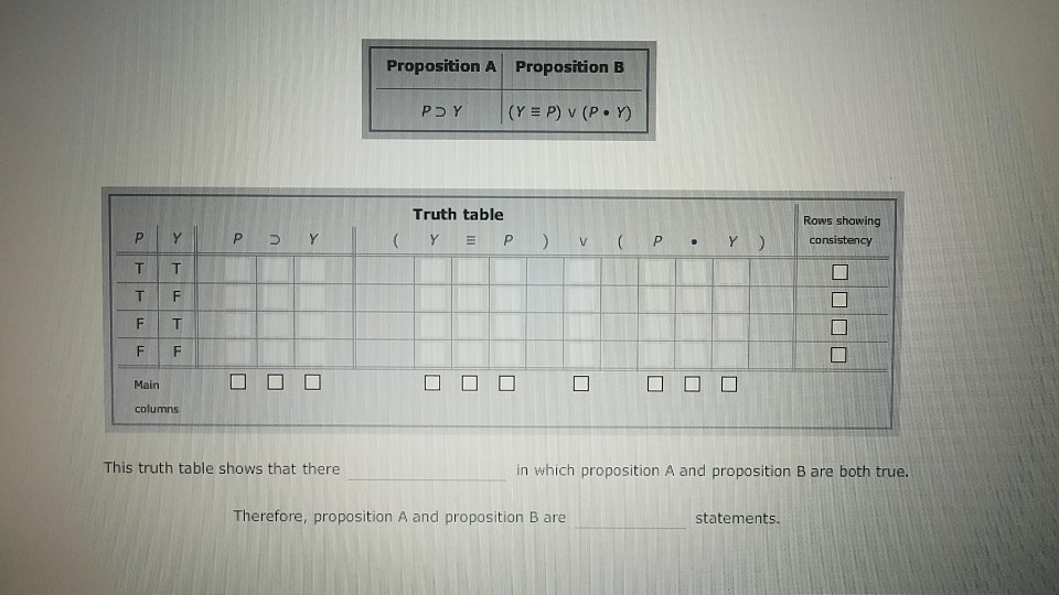 Solved Proposition A Proposition B Truth table Rows showing | Chegg.com