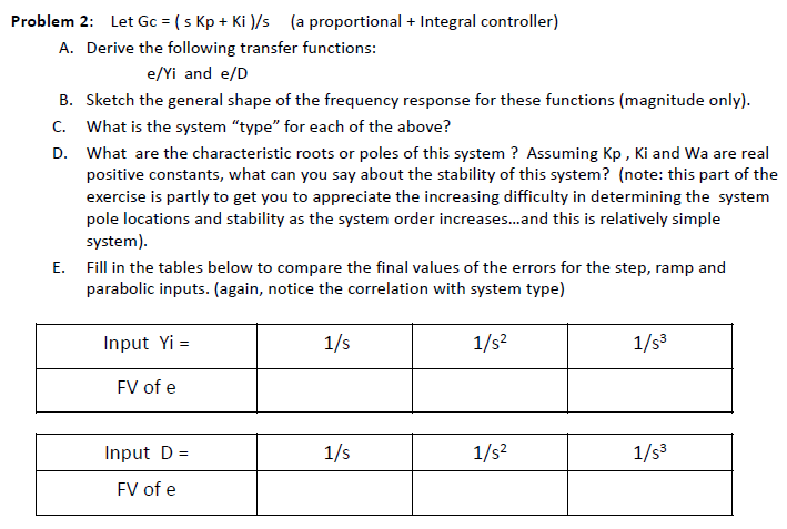 Solved Let Gc = (5 Kp + Ki)/s (a proportional + Integral | Chegg.com