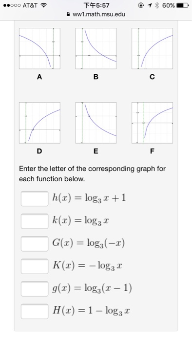 Solved Enter the letter of the corresponding graph for | Chegg.com