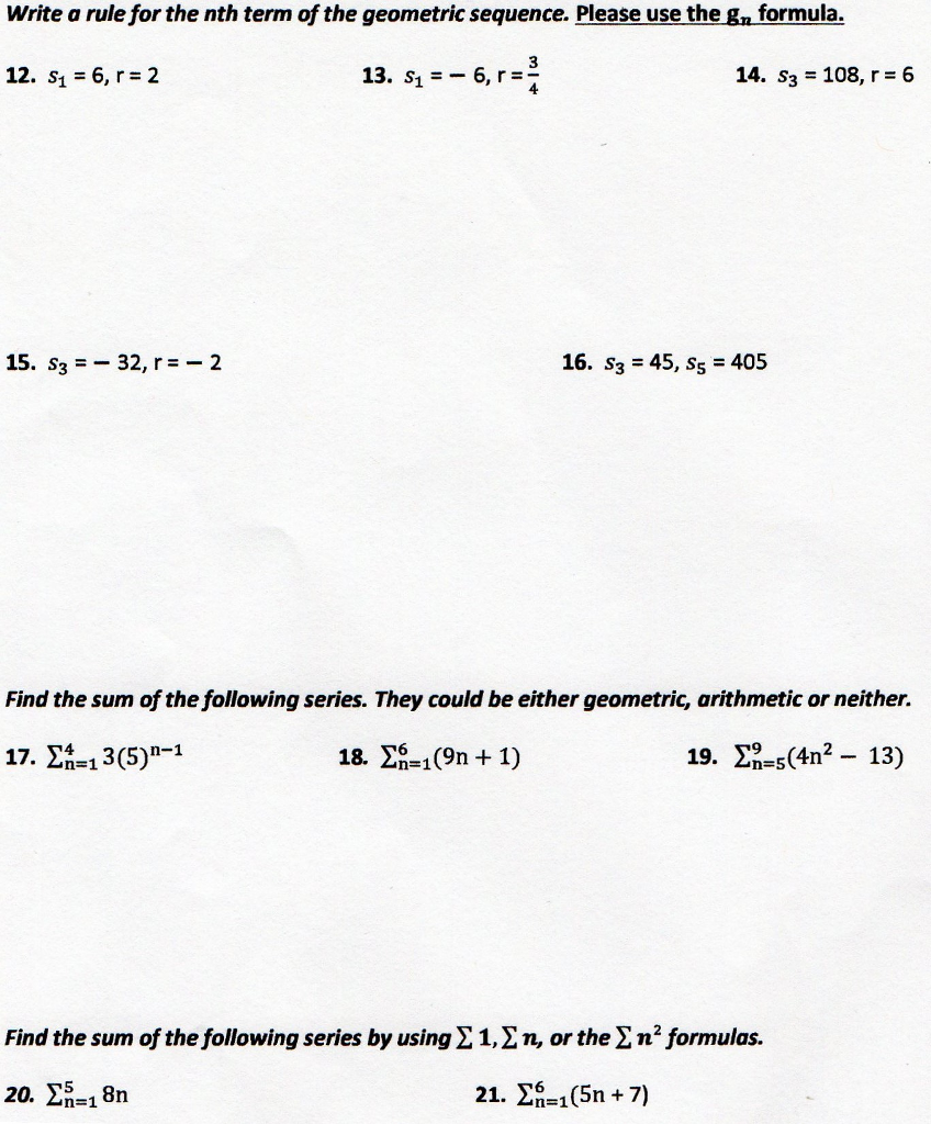 Solved Write a rule for the nth term of the geometric | Chegg.com