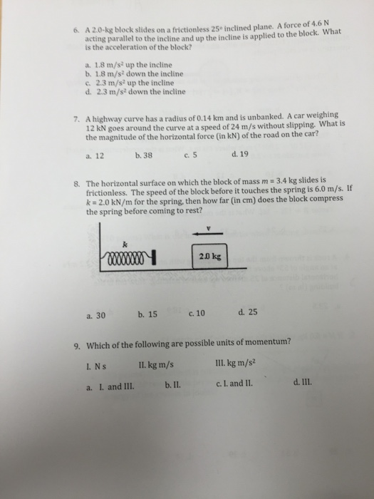 Solved A 2.0-kg block slides on a frictionless 25degree In | Chegg.com