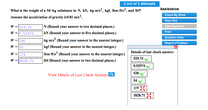 Solved What is the weight of a 54-kg substance in N, KN, | Chegg.com