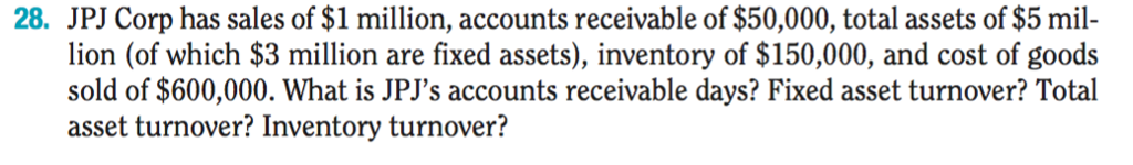 Solved JPJ Corp has sales of $1 million, accounts receivable | Chegg.com