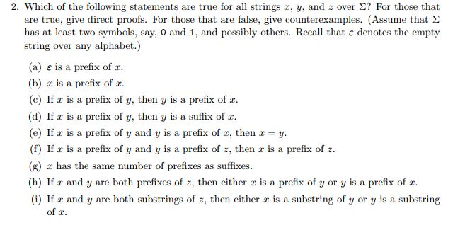 Solved 2. Which of the following statements are true for all | Chegg.com