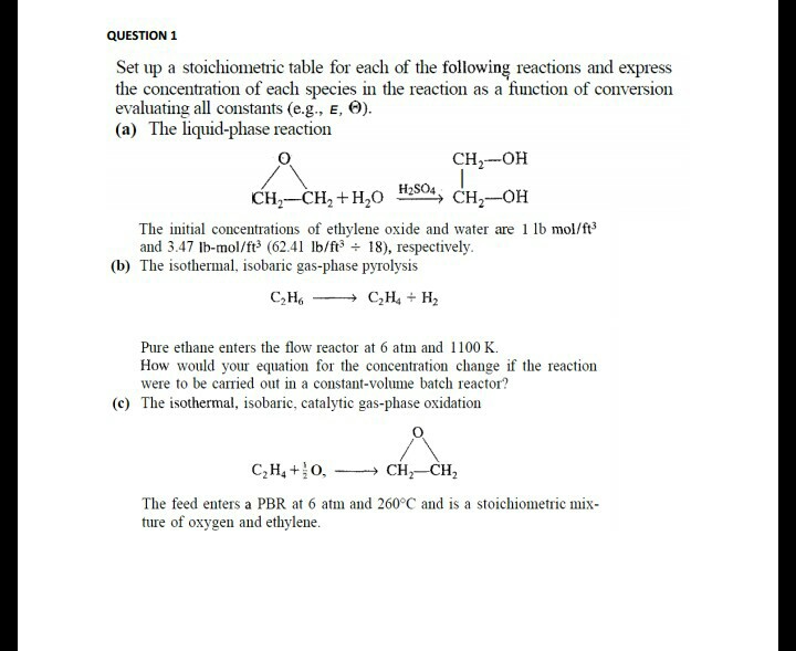 Solved QUESTION 1 Set up a stoichiometric table for each of | Chegg.com