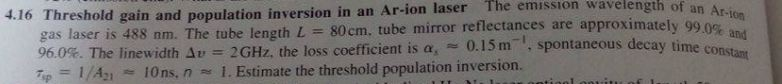 Solved Threshold gain and population inversion in an Ar-ion | Chegg.com