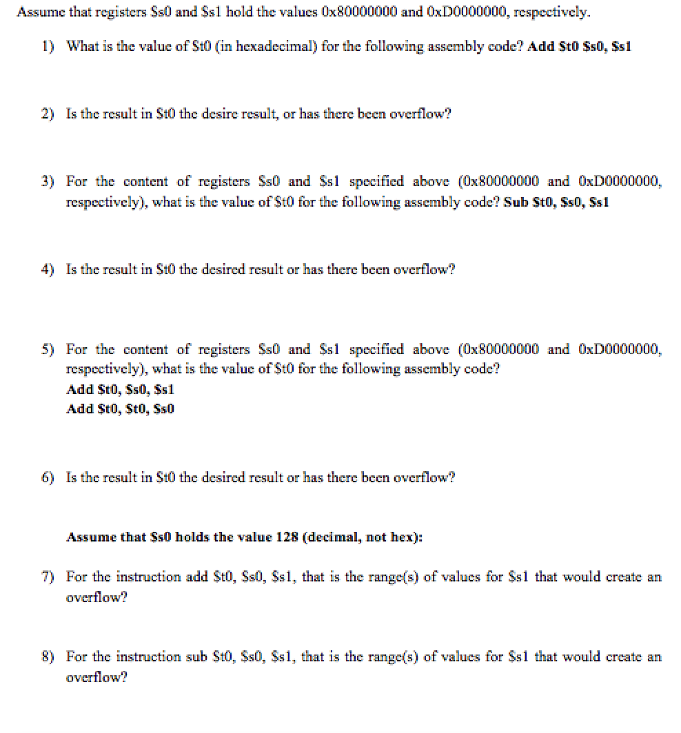 Solved Assume that registers SSO and Ssi hold the values | Chegg.com