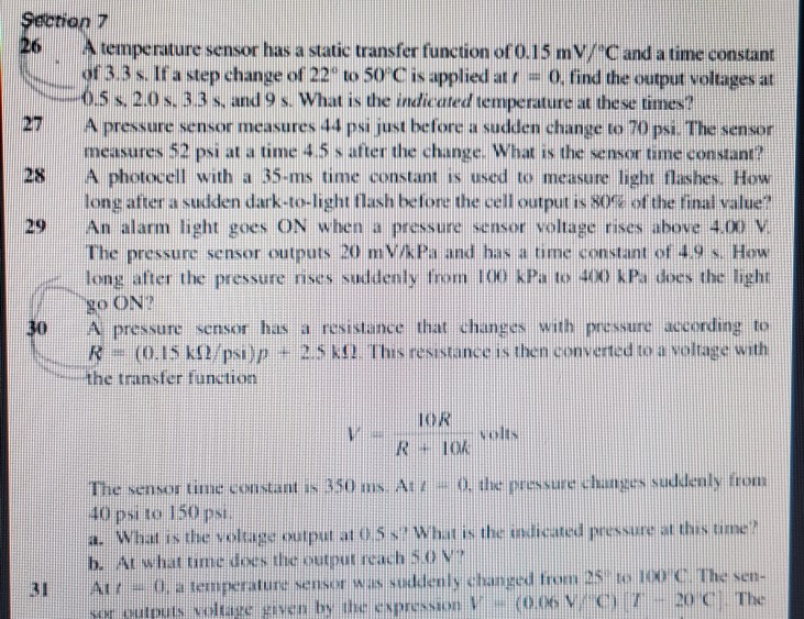 Solved A temperature sensor has a static transfer function | Chegg.com