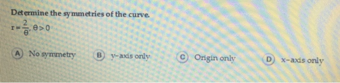 Solved Determine the symmetries of the curve. r = 2/theta, | Chegg.com