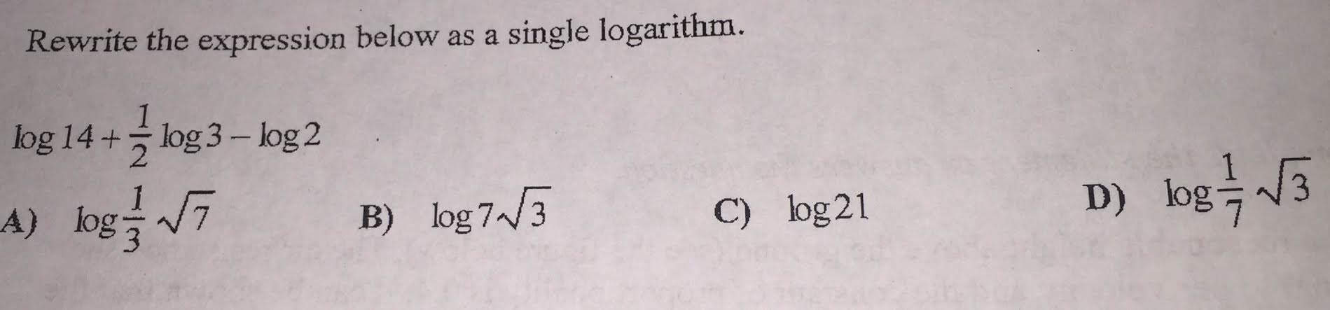Solved Rewrite the expression below as a single logarithm. | Chegg.com