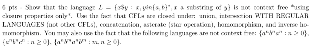 6 pts -Show that the language L = {rSy : | Chegg.com