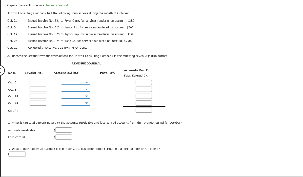 Solved Prepare Journal Entries in a Revenue Journal Horizon | Chegg.com