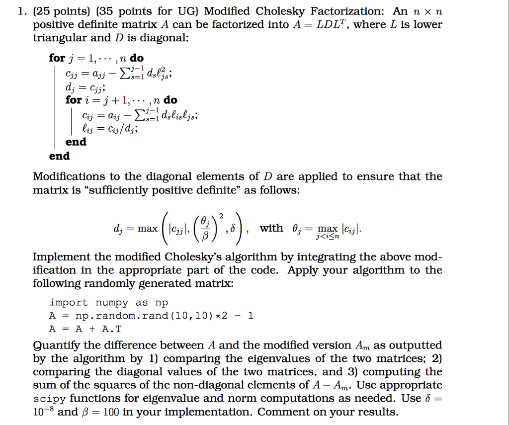 I. (25 points) (35 points for UC) Modified Cholesky | Chegg.com