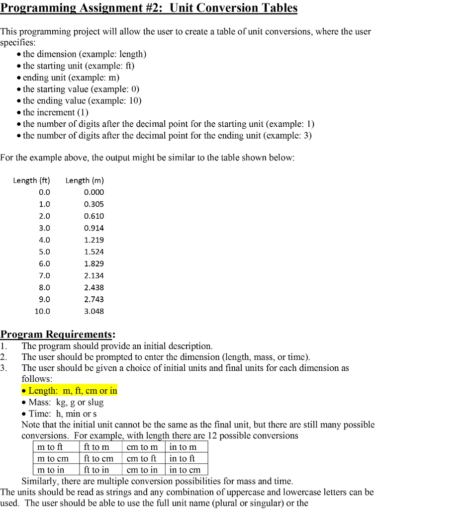 C++ Unit Conversion Table: Need help. I'm a beginner | Chegg.com