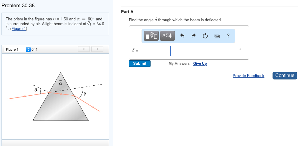 Solved The prism in the figure has n = 1.50 and alpha = 60 | Chegg.com