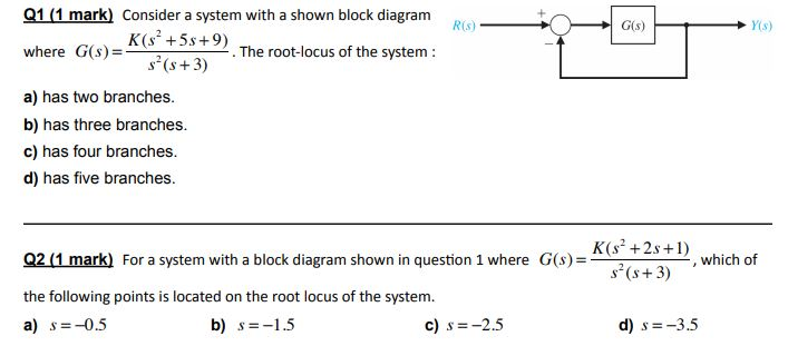 Solved Q1 1 mark) Consider a system with a shown block | Chegg.com