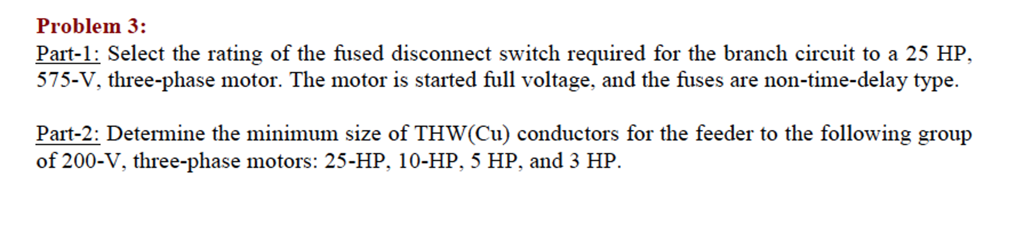 Select the rating of the fused disconnect switch | Chegg.com