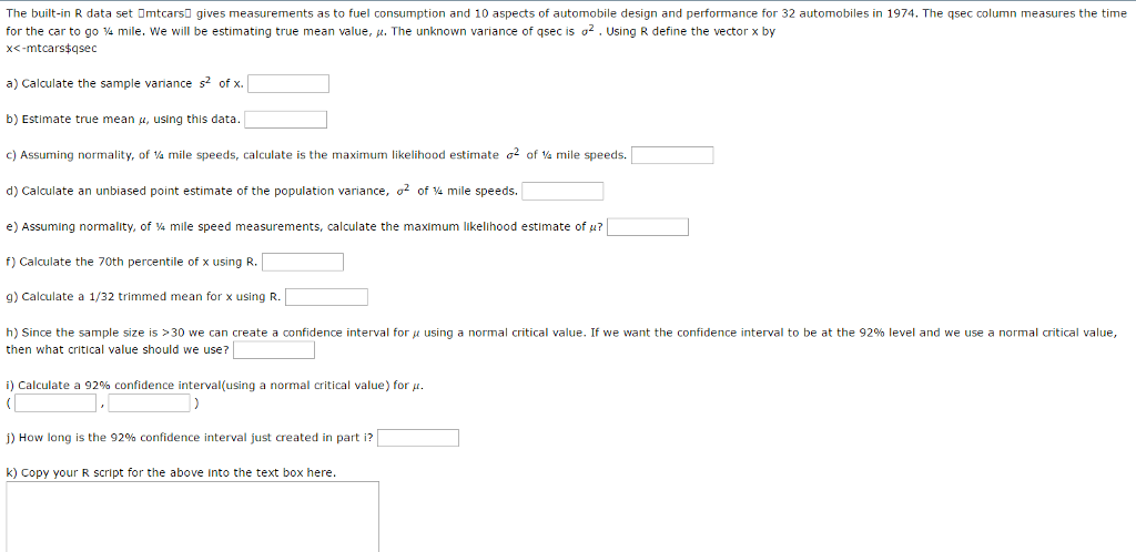 Solved The built-in R data set mtcars gives measurements | Chegg.com
