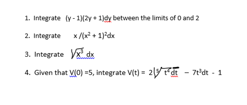 Solved Integrate (y - 1)(2y + 1)dy between the limits of 0 | Chegg.com