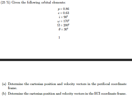 (25 %) Given the following orbital elements: p= 0.86 | Chegg.com