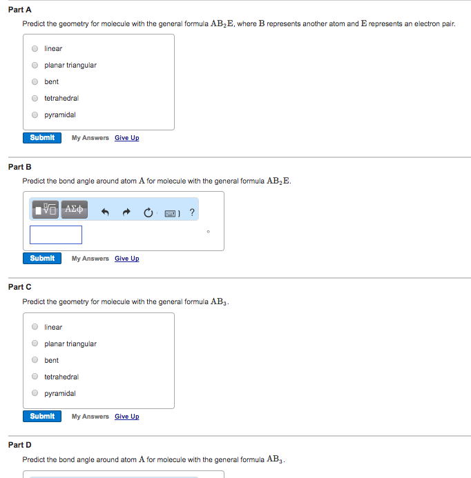 Solved Part A Predict the geometry for molecule with the | Chegg.com